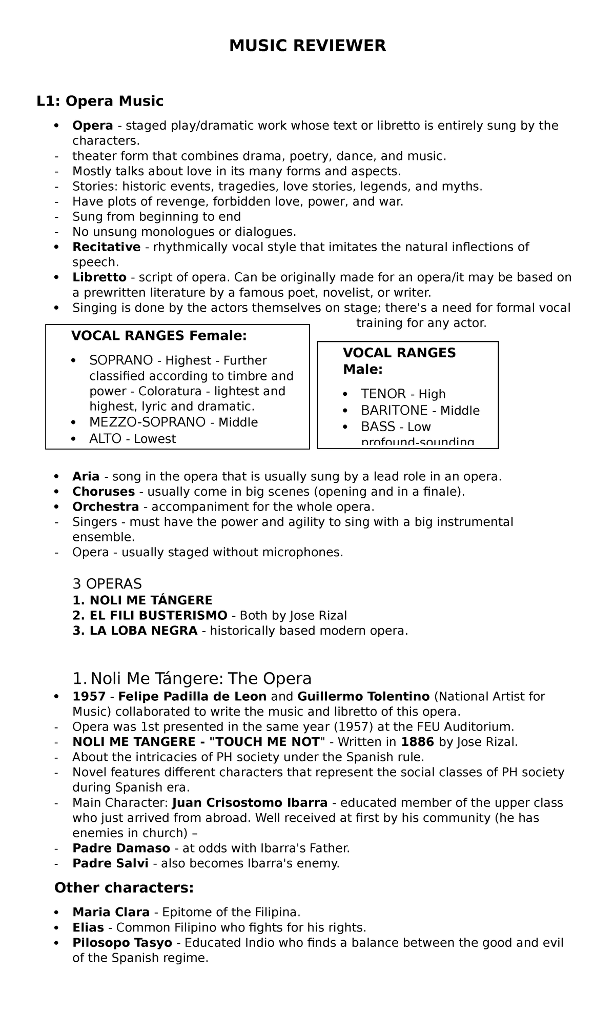MUSIC REVIEWER L1: Insights on Opera and Notable Works - Studocu