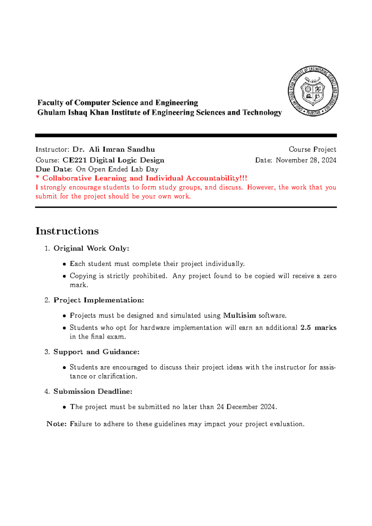 CE221 Project - Instructor: Dr. Ali Imran Sandhu Course Project Course ...