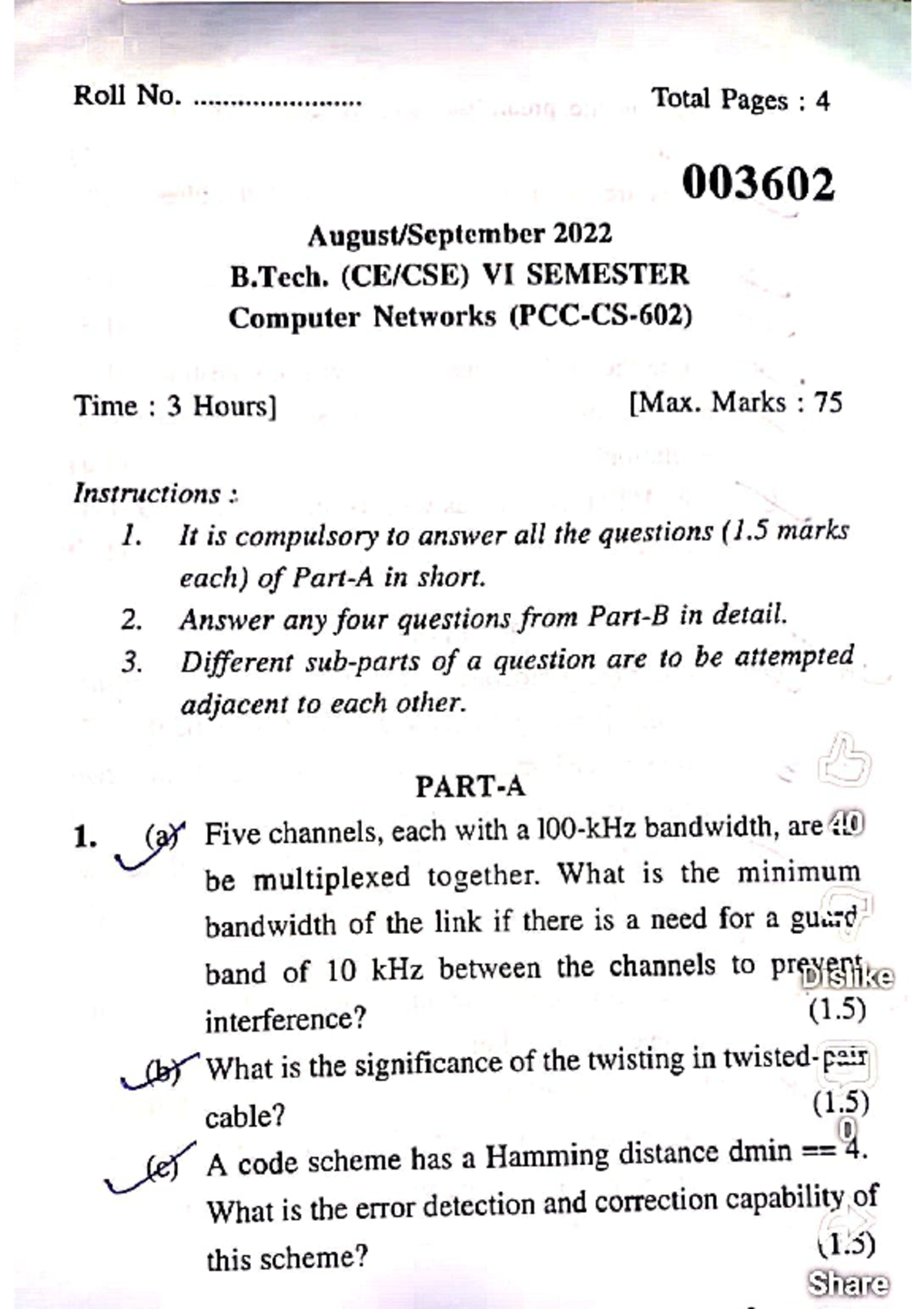 Computer Networks (003602) - Important Questions & Tutorial Notes - Studocu