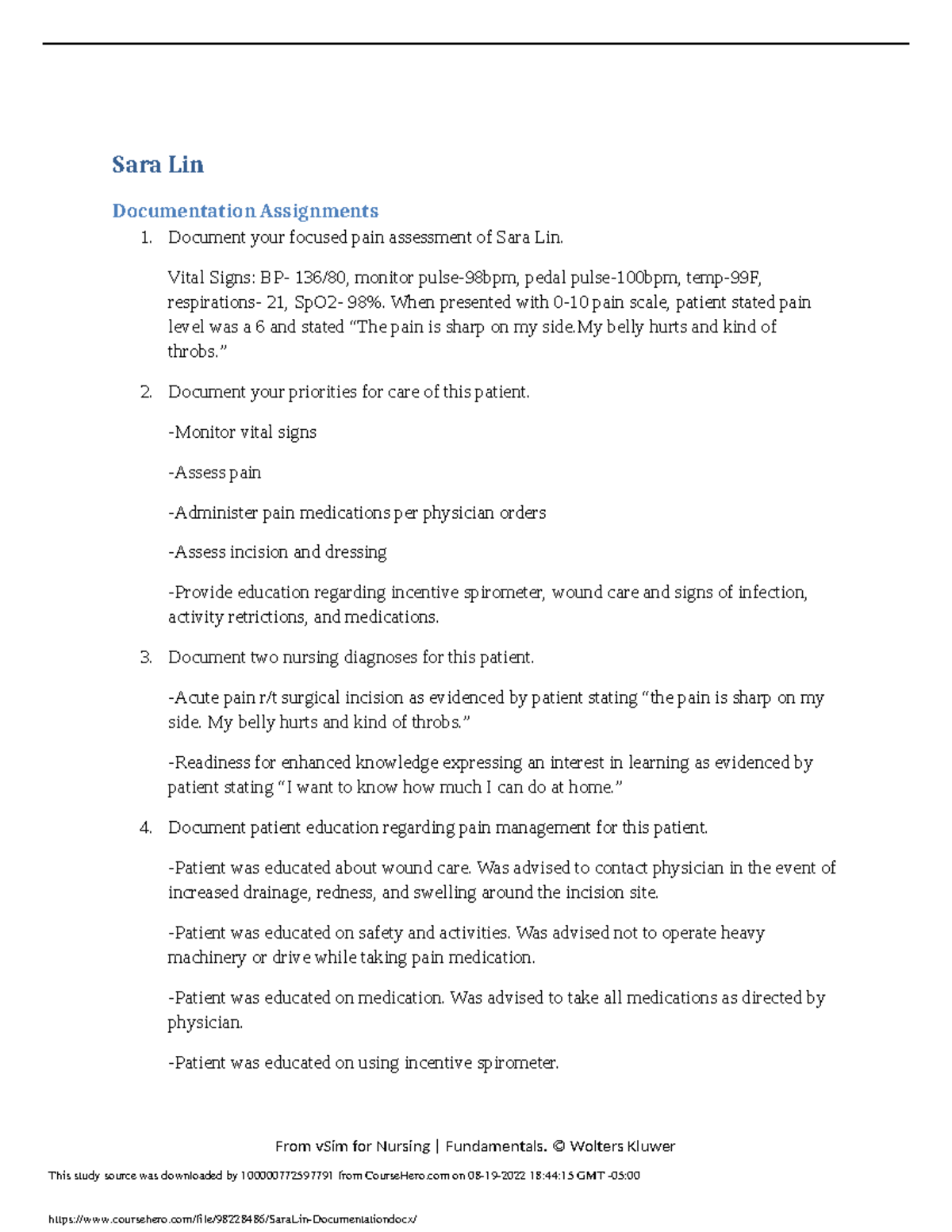 Sara Lin Documentation - Sara Lin Documentation Assignments Document ...