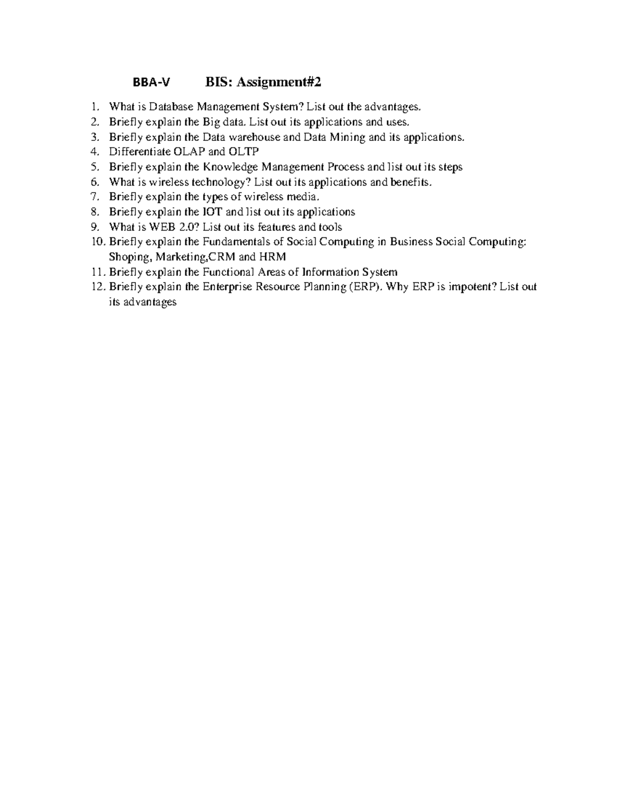 BIS: Assignment 2 - Key Concepts in Database & Wireless Tech - Studocu