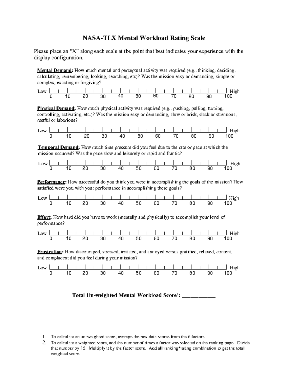 NASA TLX Mental Workload Assessment Scale - Studocu