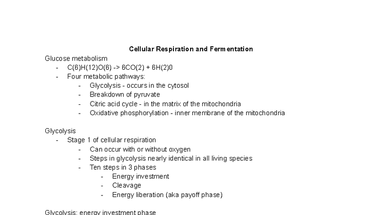 Bio Exam 3 Notes: Cellular Respiration & Photosynthesis Overview - Studocu