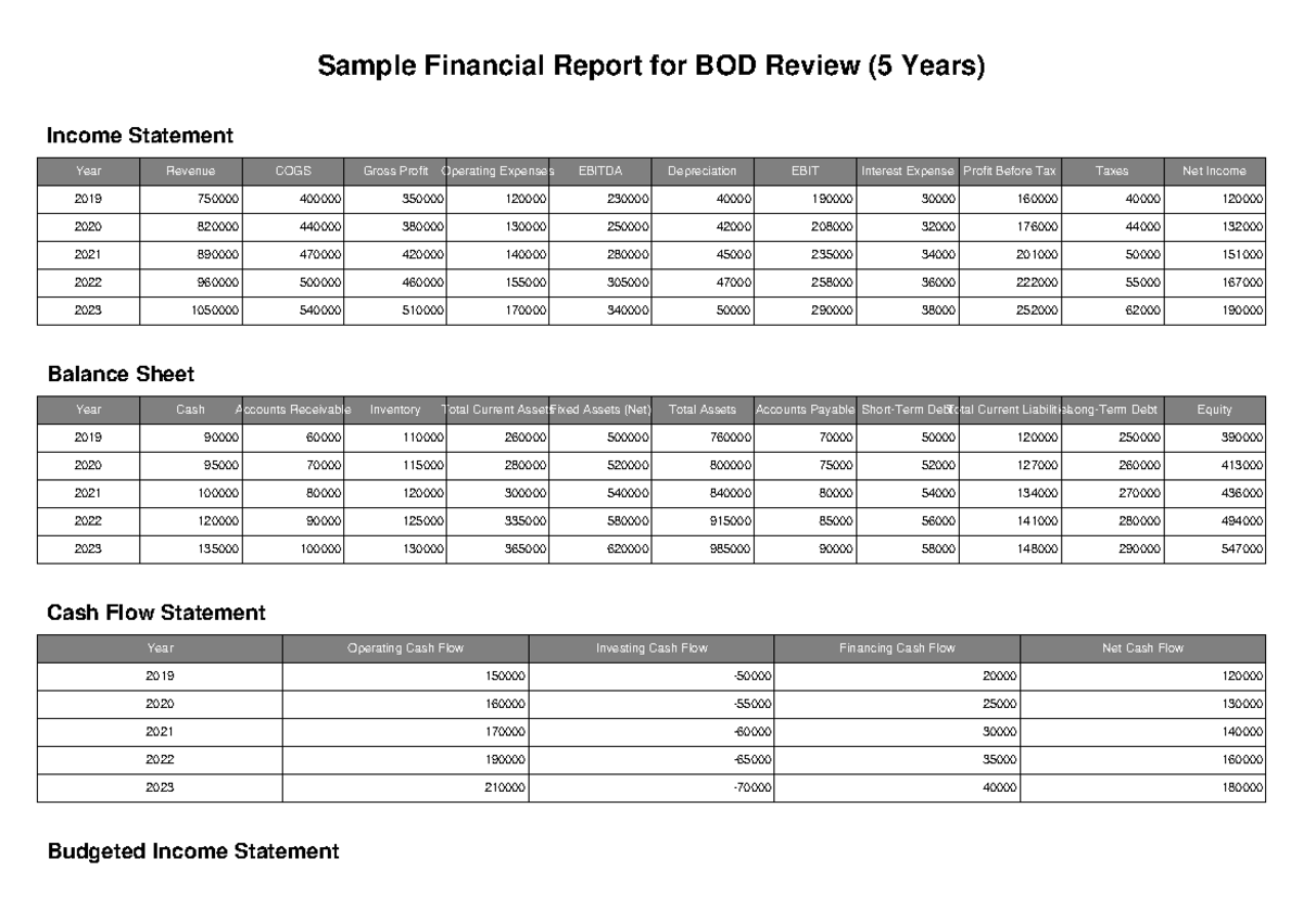 Bod financial report fixed - Sample Financial Report for BOD Review (5 ...