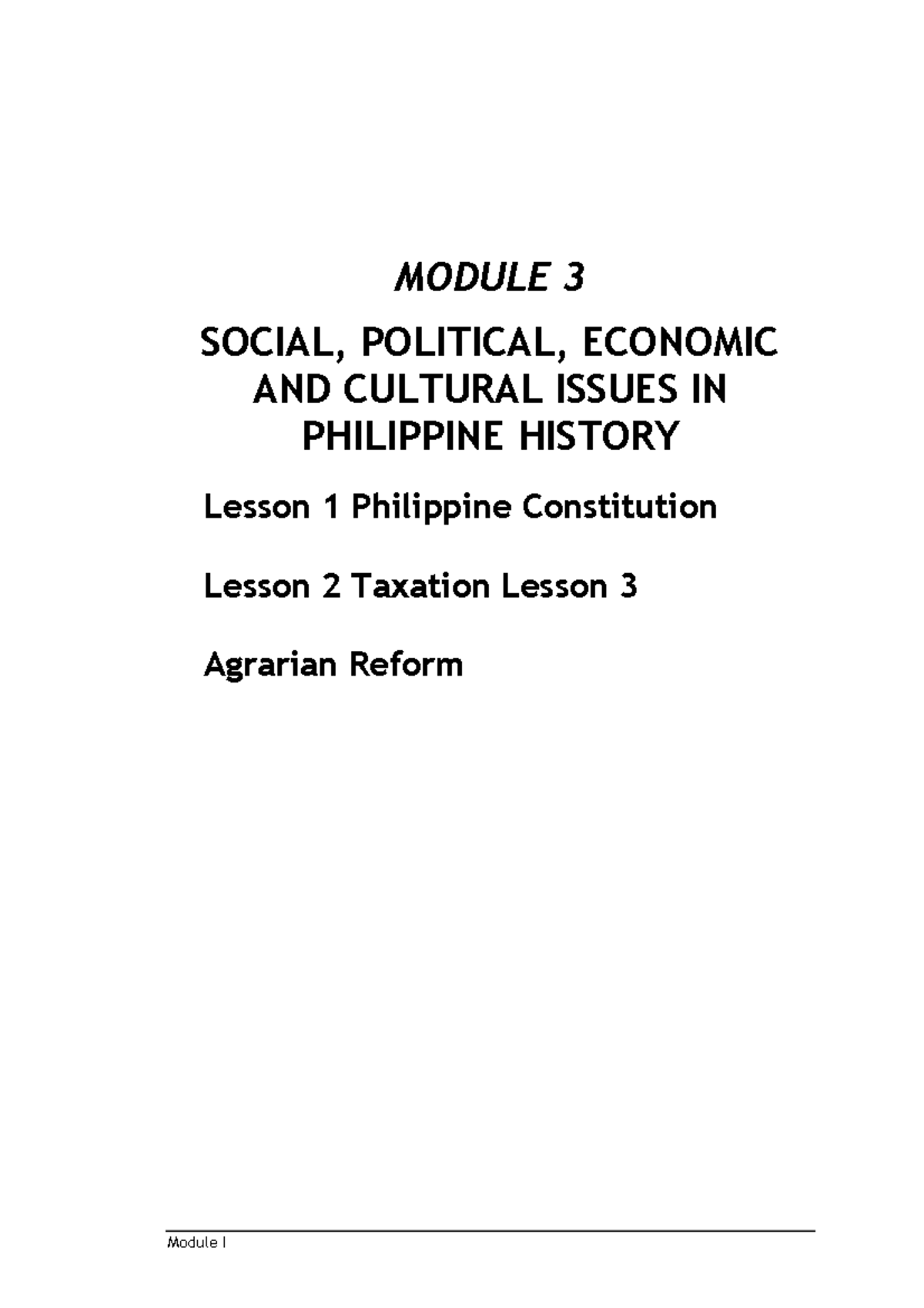 Module 3 Lesson 1: Philippine Constitution, Taxation & Agrarian Reform ...