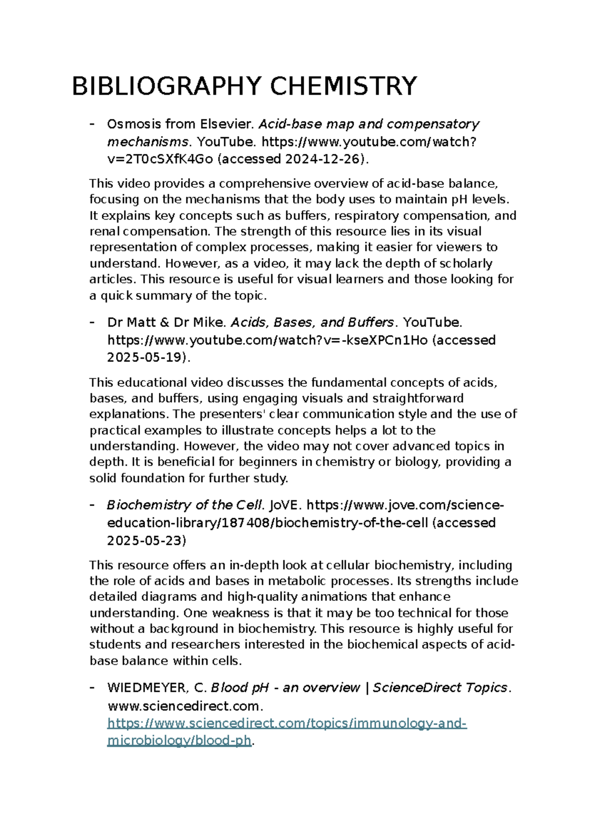 Annotated Bibliography: Chemistry Resources on Osmosis and pH Balance ...