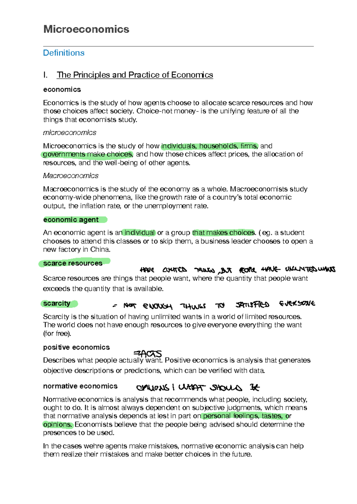 Microeconomics Definitions I: Key Concepts and Principles - Studocu