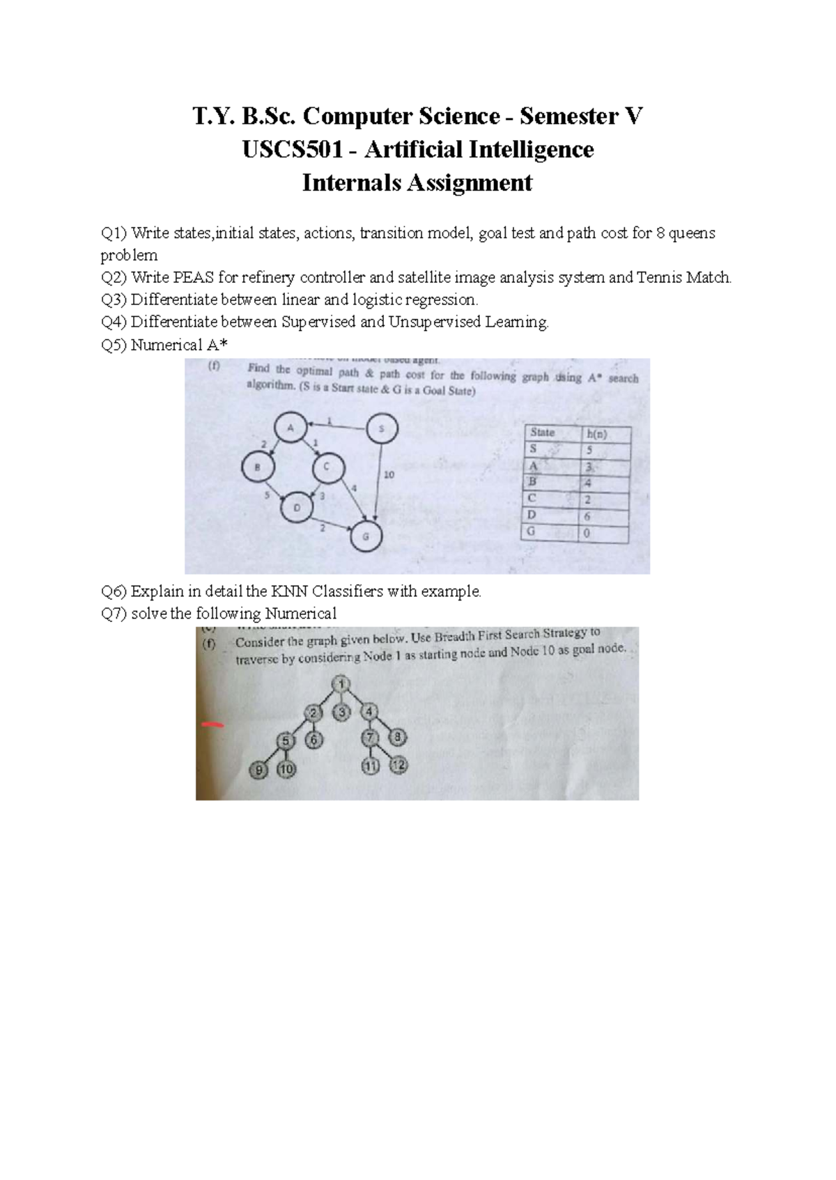 TYCS AI - Assignment - T. B. Computer Science - Semester V USCS501 - Artificial Intelligence ...