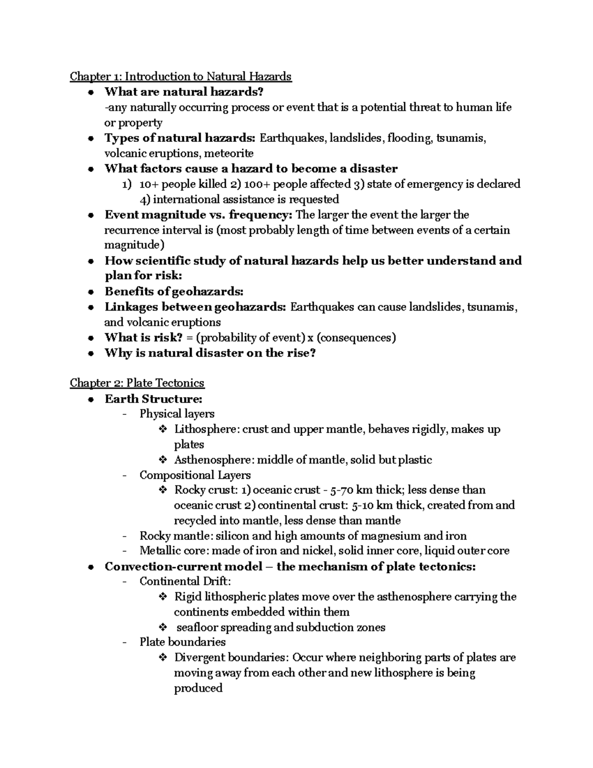 Geology GEOL 101 Exam 1 Study Guide: Natural Hazards & Plate Tectonics ...