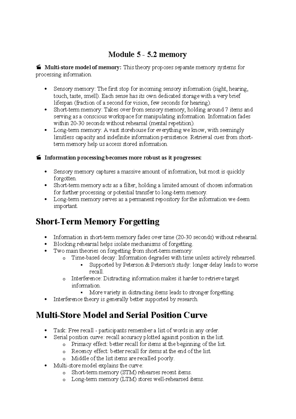 Module 5: Memory Models and Theories of Forgetting Explained - Studocu