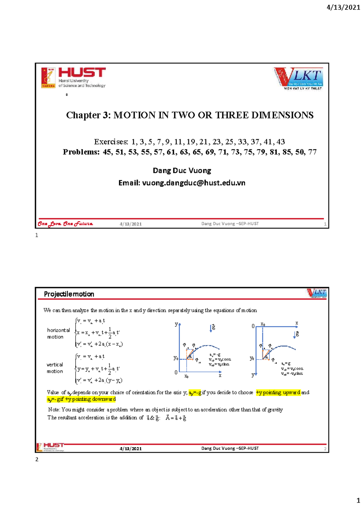 Chapter 3: Motion in 2/3 Dimensions - Exercises & Problems - Studocu