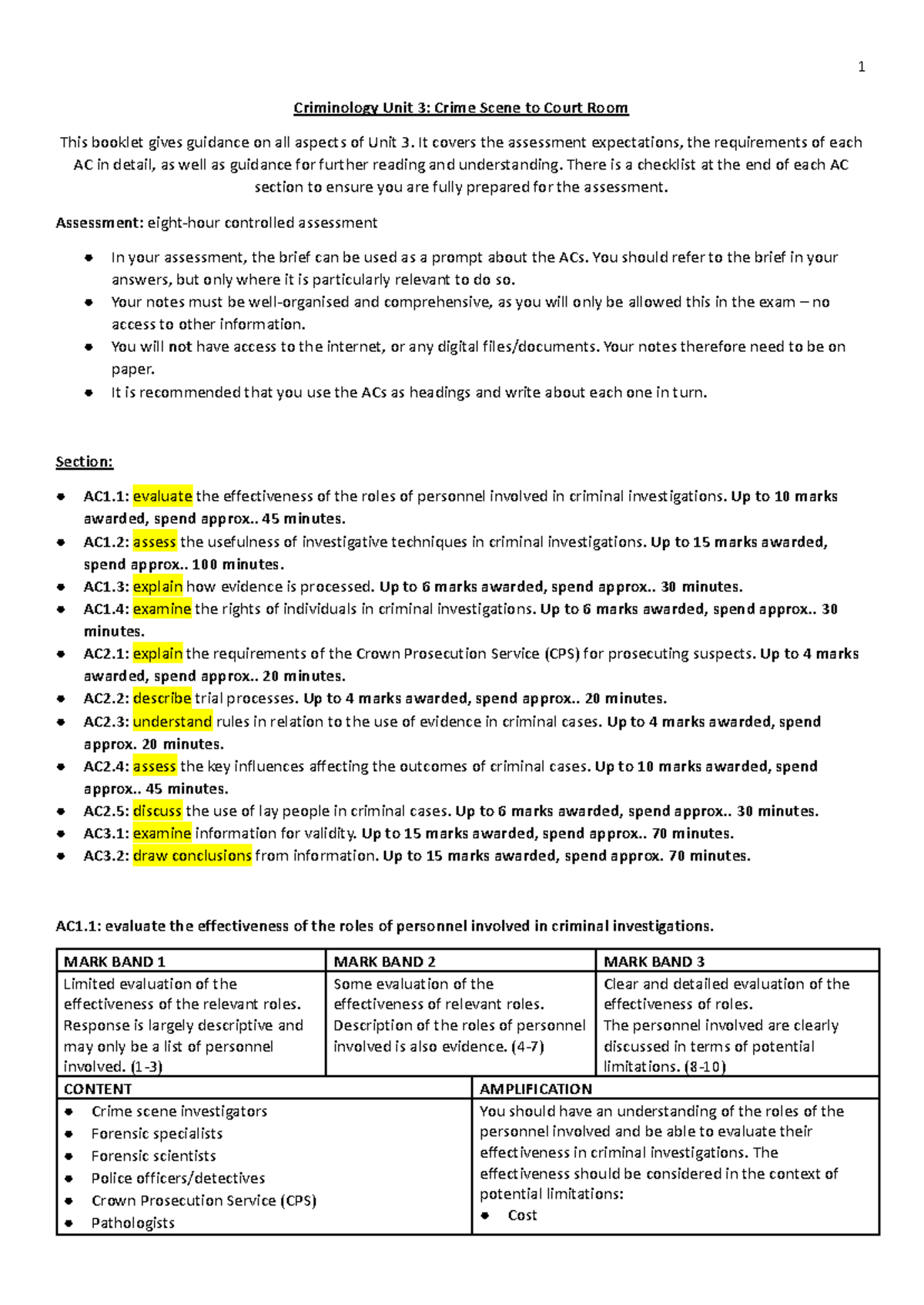 1 Criminology Unit 3: Crime Scene to Courtroom Overview Guide - Studocu