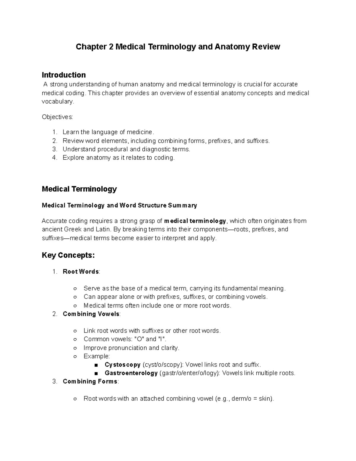 Chapter 2: Medical Terminology & Anatomy for Accurate Coding - Studocu