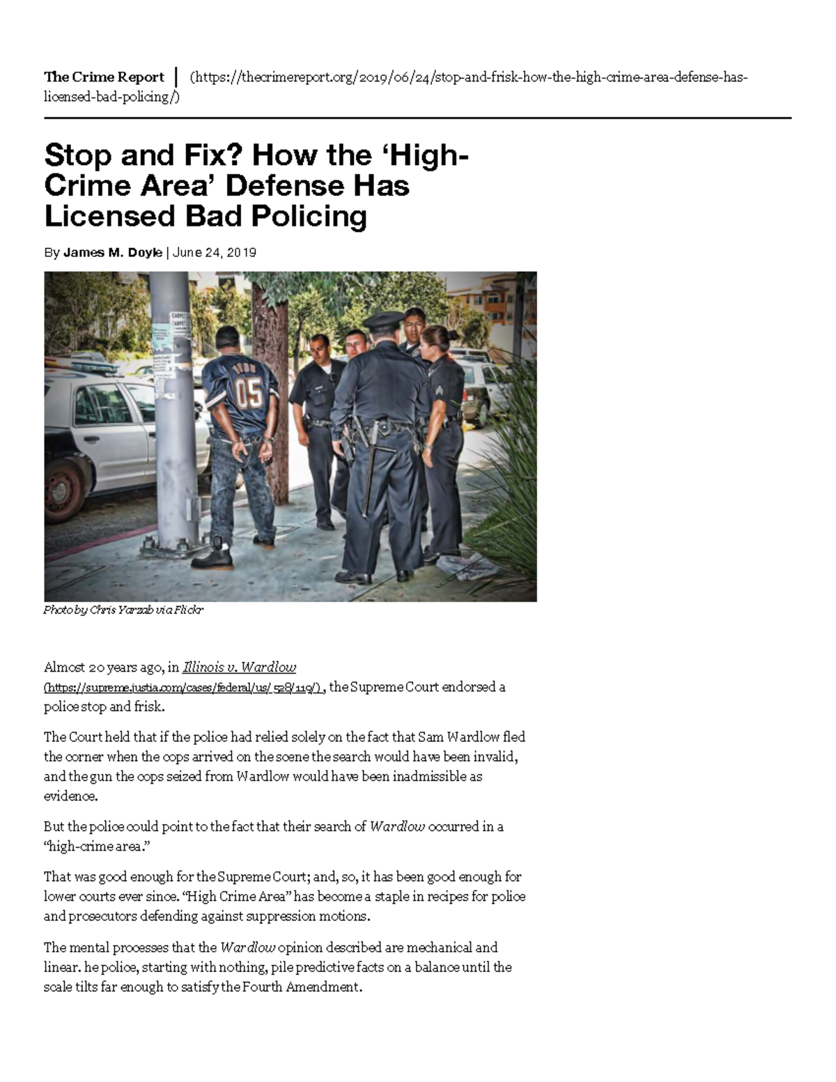 Stop and Fix? Assessing 'High-Crime Area' Defense in Policing - Studocu