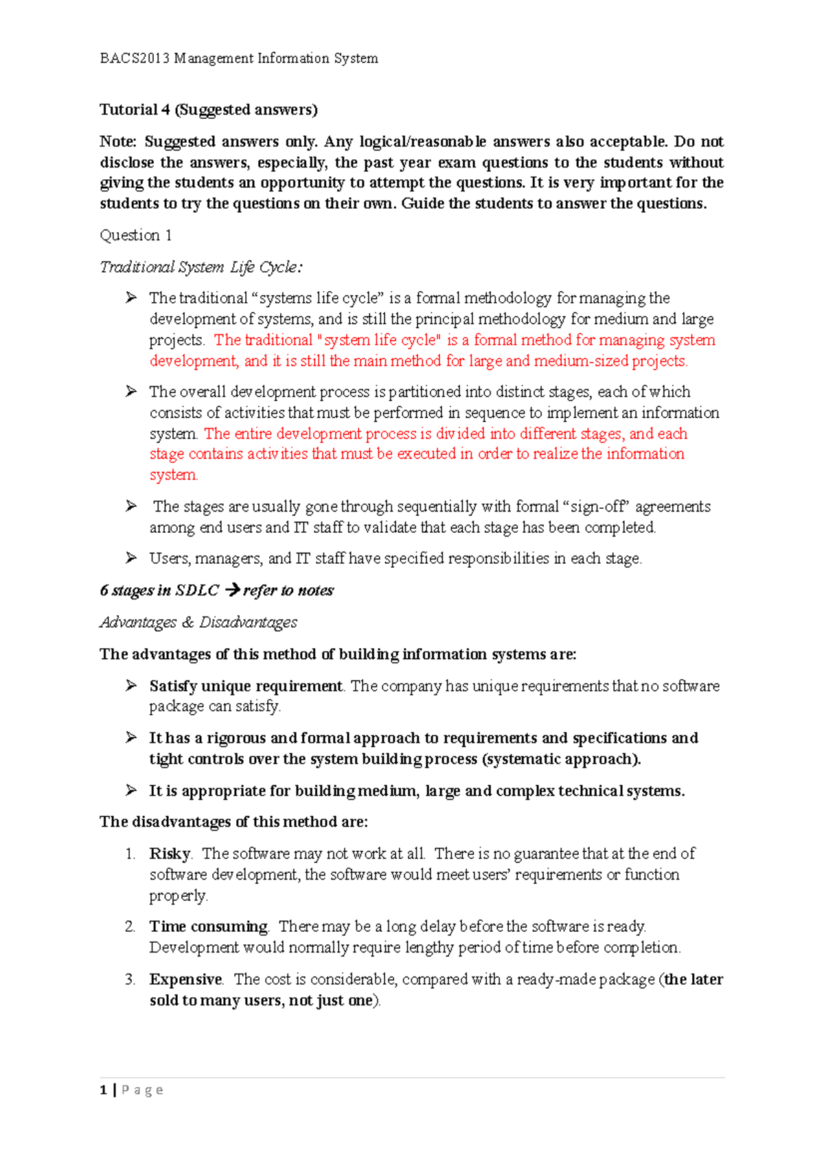 Tutorial 4 A - Any logical/reasonable answers also acceptable. Do not ...