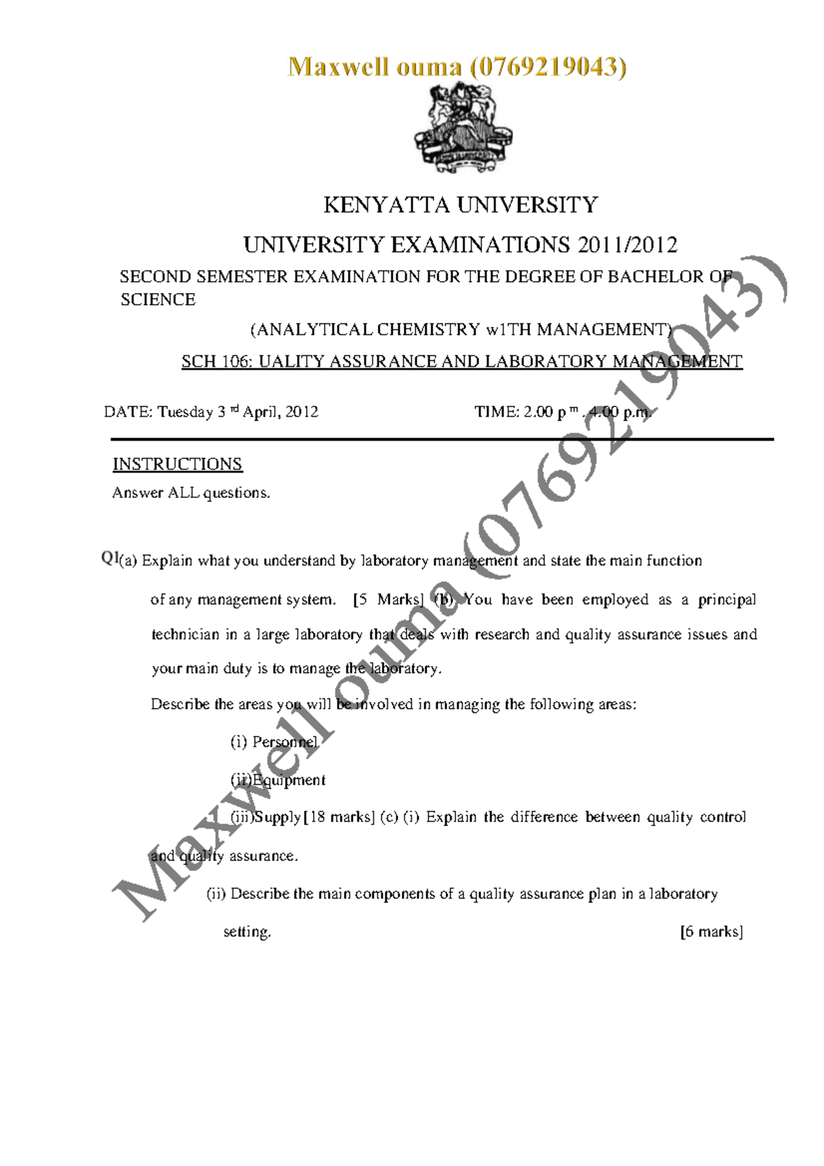 SBC 121: Quality Assurance & Lab Management Exam Notes - Studocu