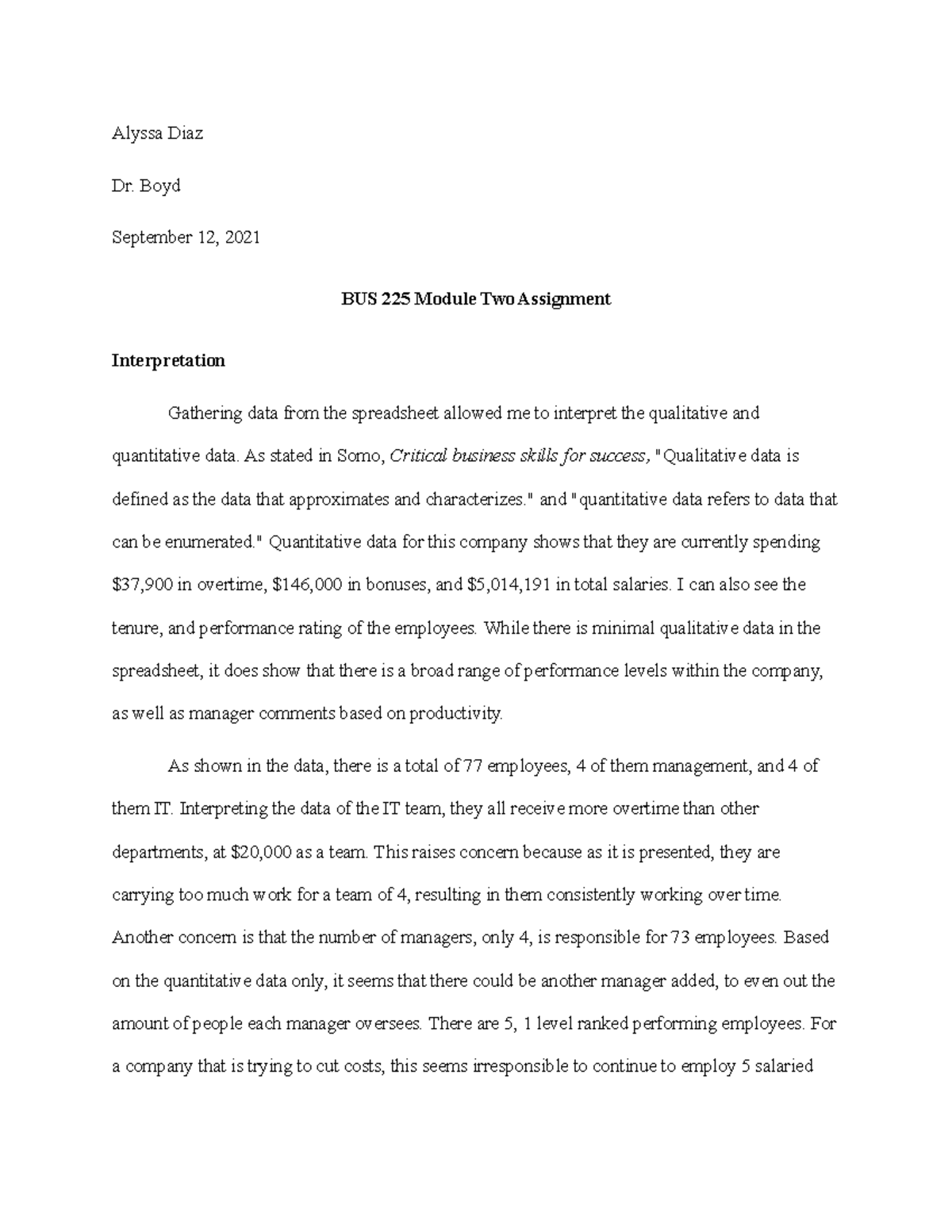 BUS225 Module Two Assignment: Data Interpretation and Analysis - Studocu
