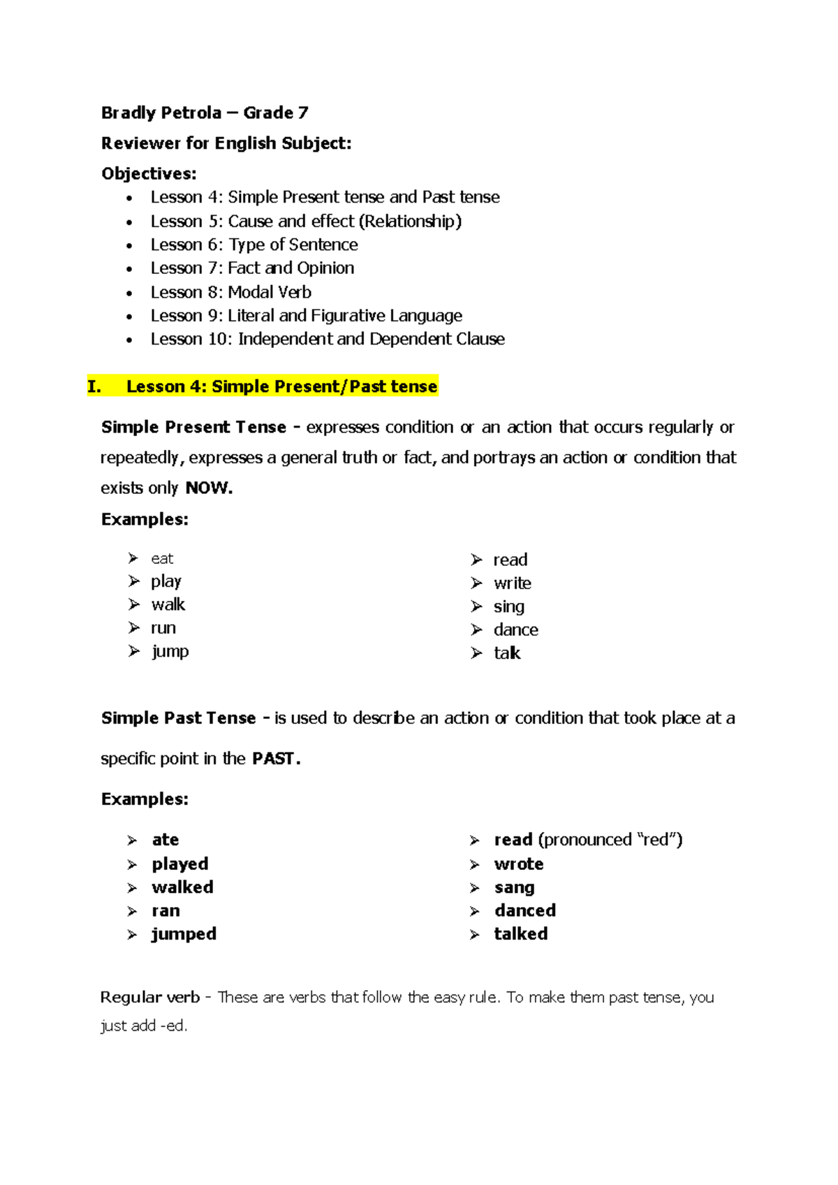 Grade 7 English Reviewer: Lessons 4-9 with Activities - Studocu