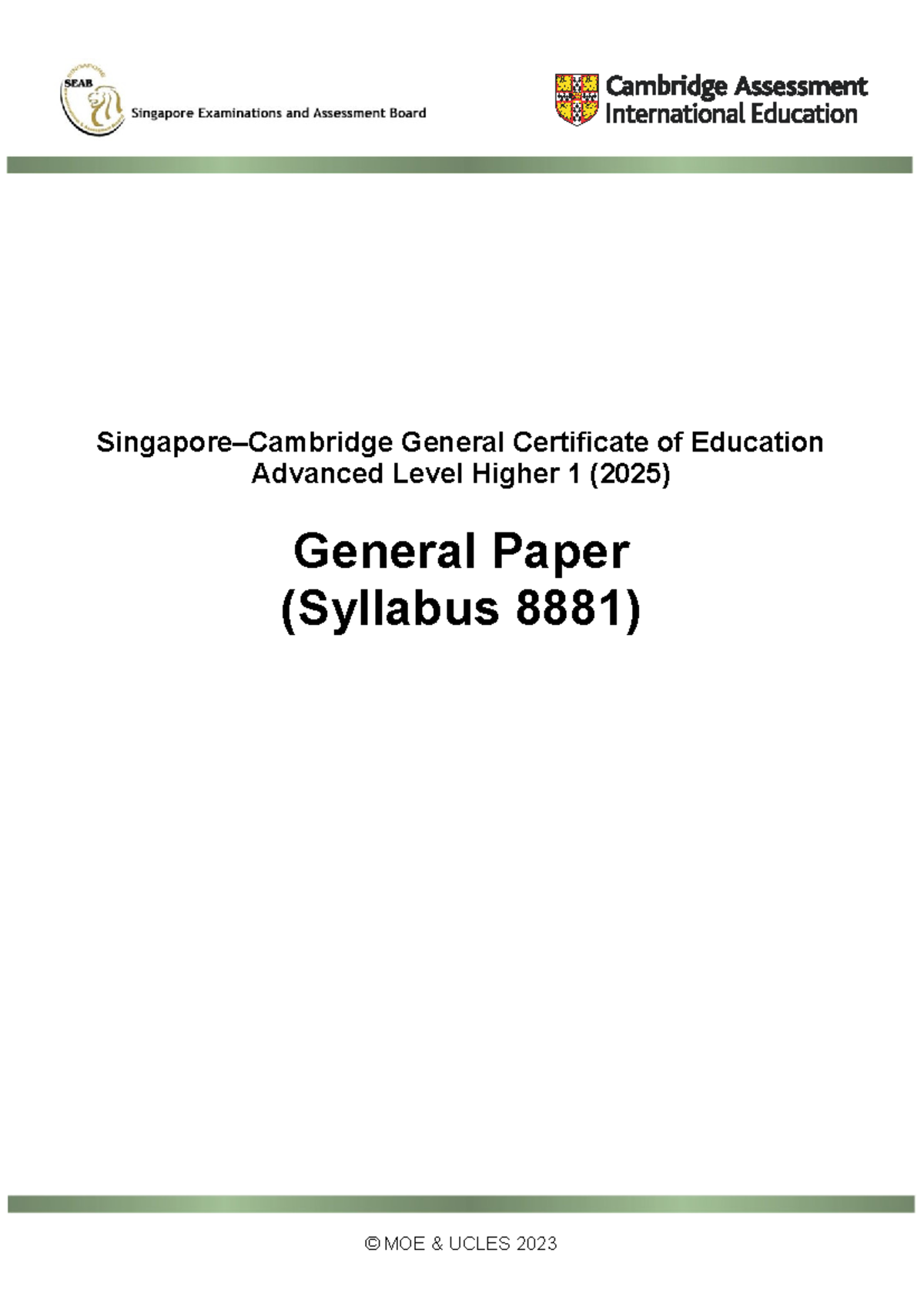 GCE A Level H1 General Paper Syllabus Overview (2025) - Studocu