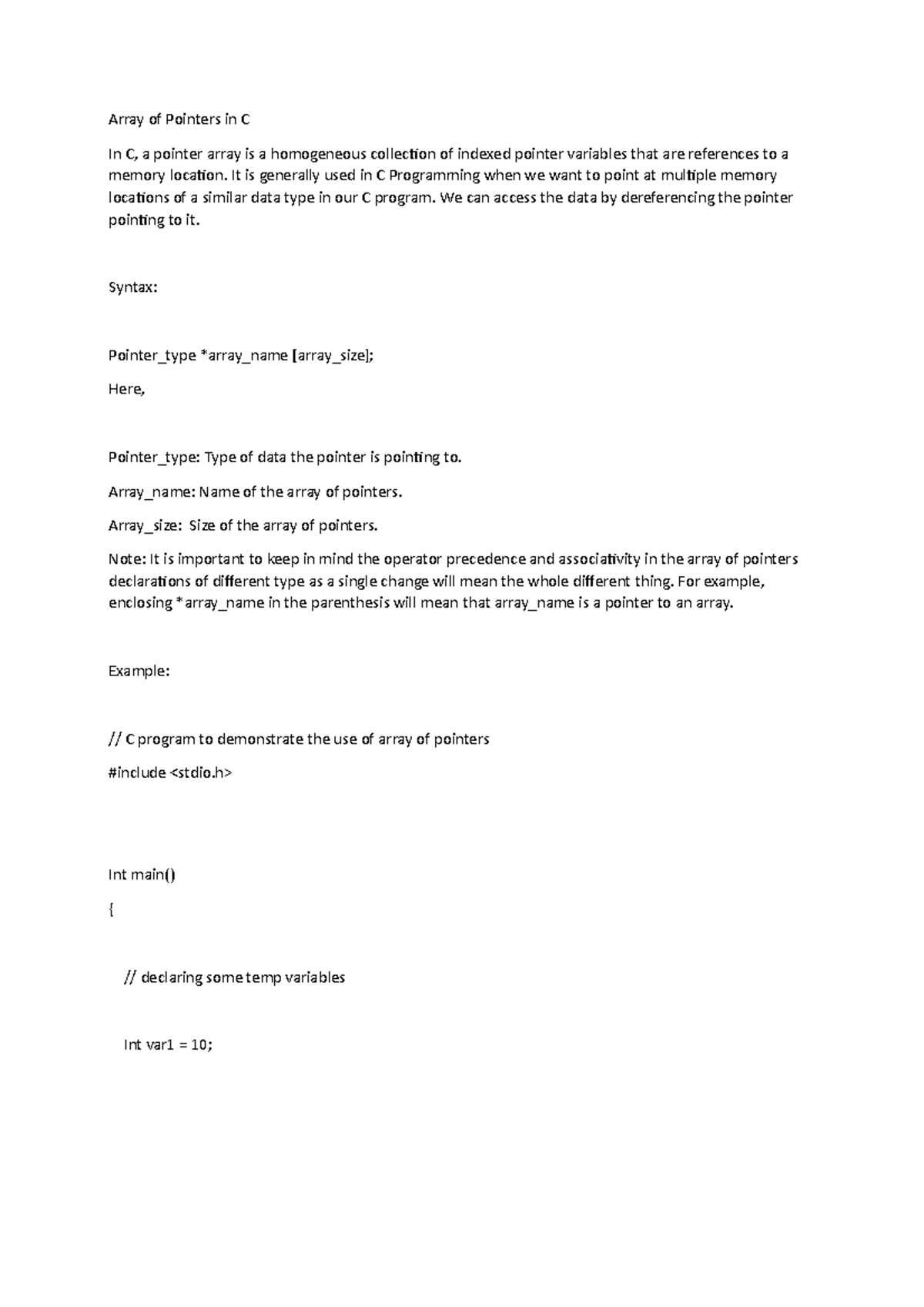 Array of pointers - Learn - Array of Pointers in C In C, a pointer ...