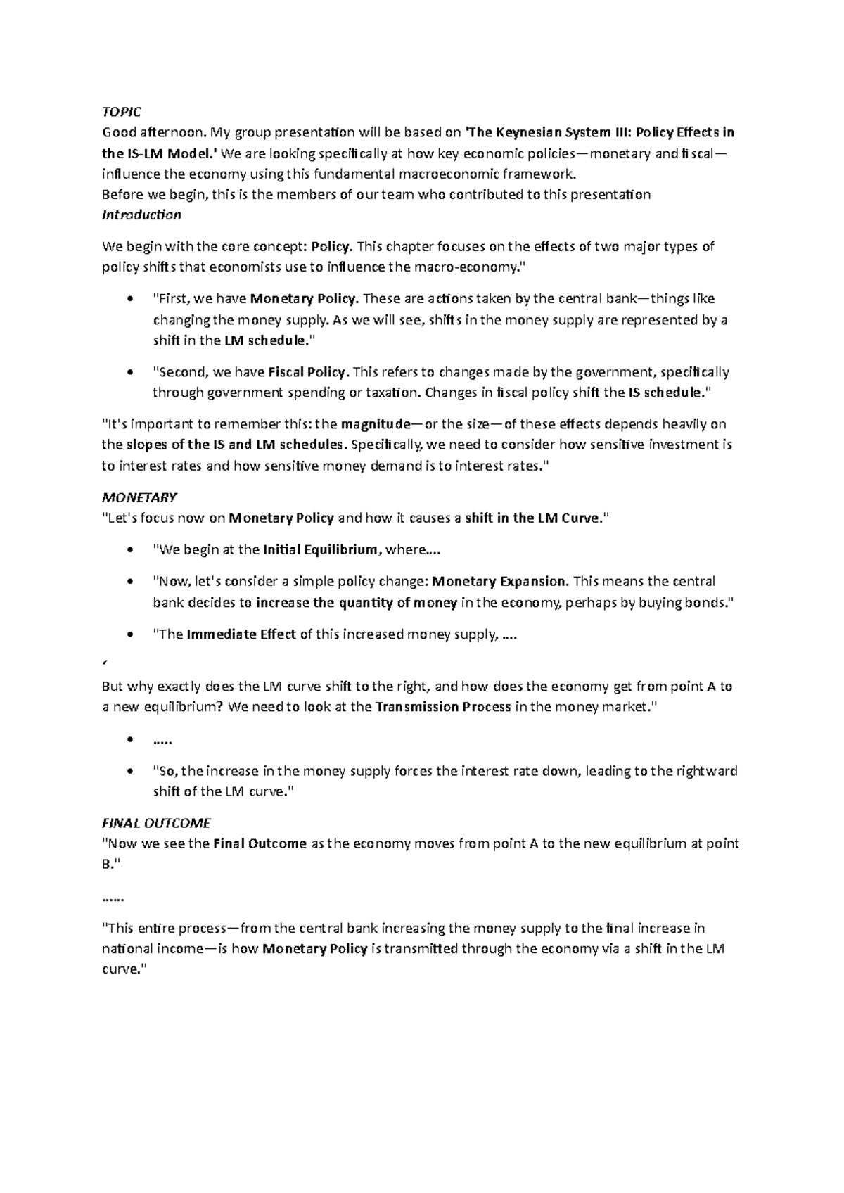 ECO 101: Keynesian Policy Effects on Economy - Group Presentation - Studocu