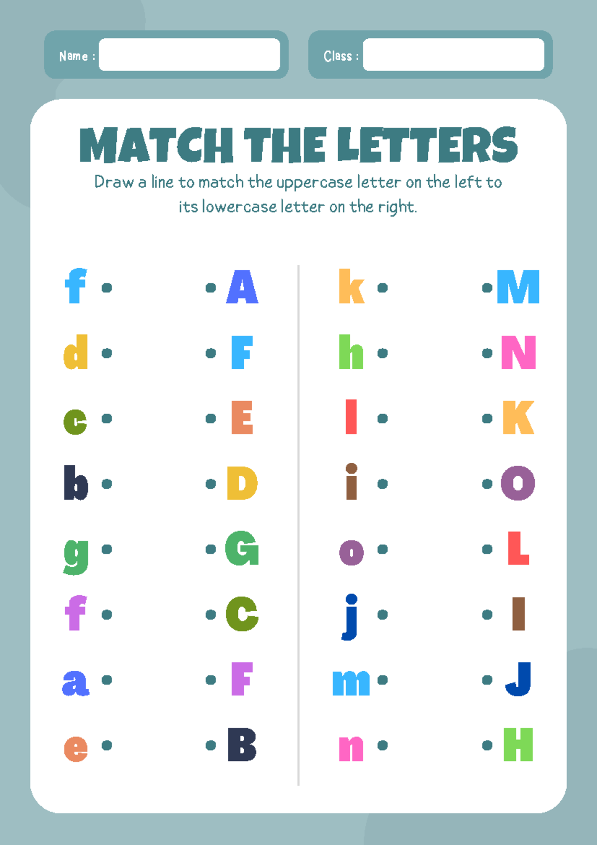 Match the Letters Worksheet - Secondary Education - MATCH THE LETTERS ...