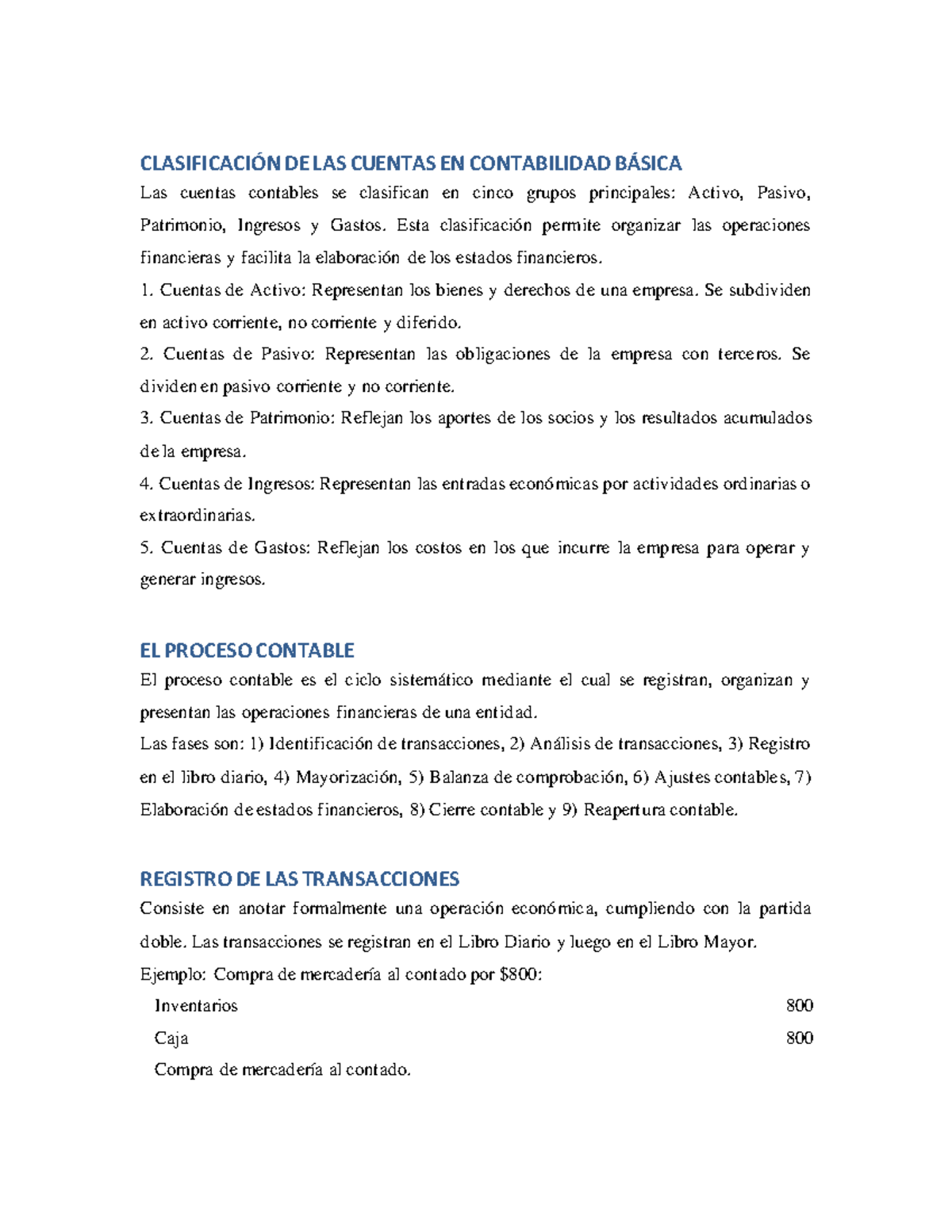 CLASIFICACIÓN Y PROCESO CONTABLE EN CONTABILIDAD BÁSICA - Studocu