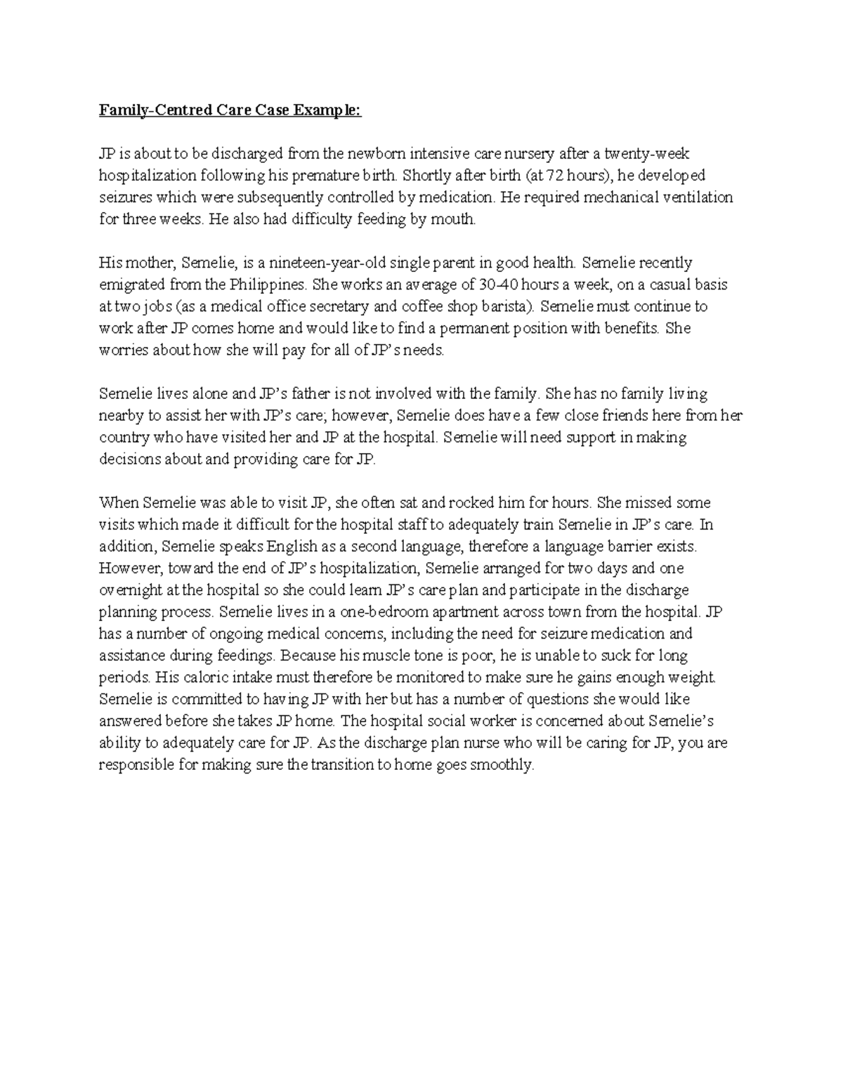 Family-centered care case study - Family-Centred Care Case Example: JP ...