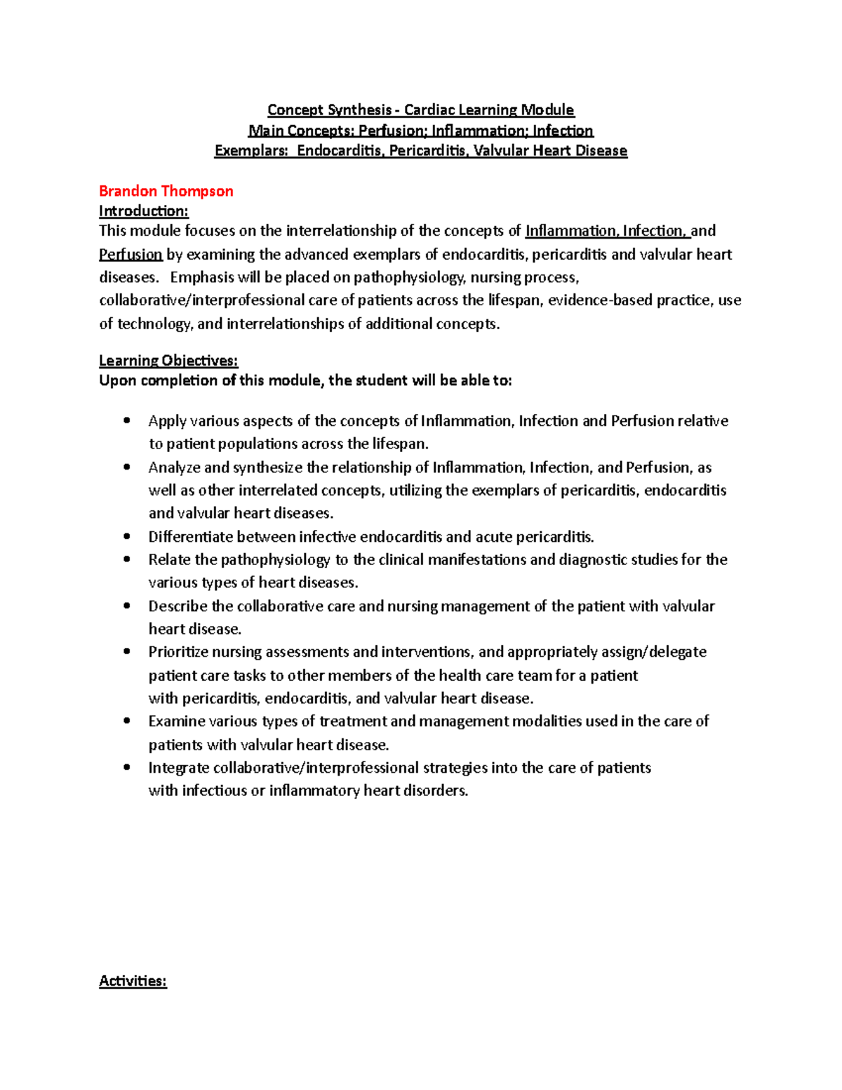 Cardiac Learning Module: Perfusion, Inflammation, and Infection ...