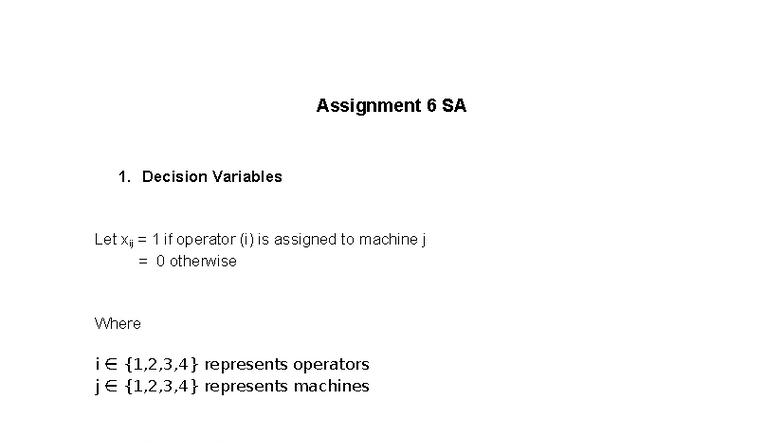 Assignment 6 SA: Decision Variables and Constraints Overview - Studocu