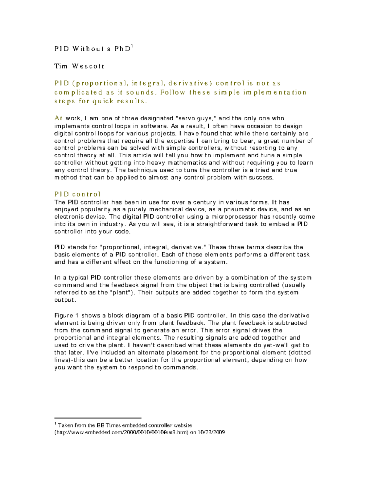 PID Control Implementation Guide - EE 101 - Studocu