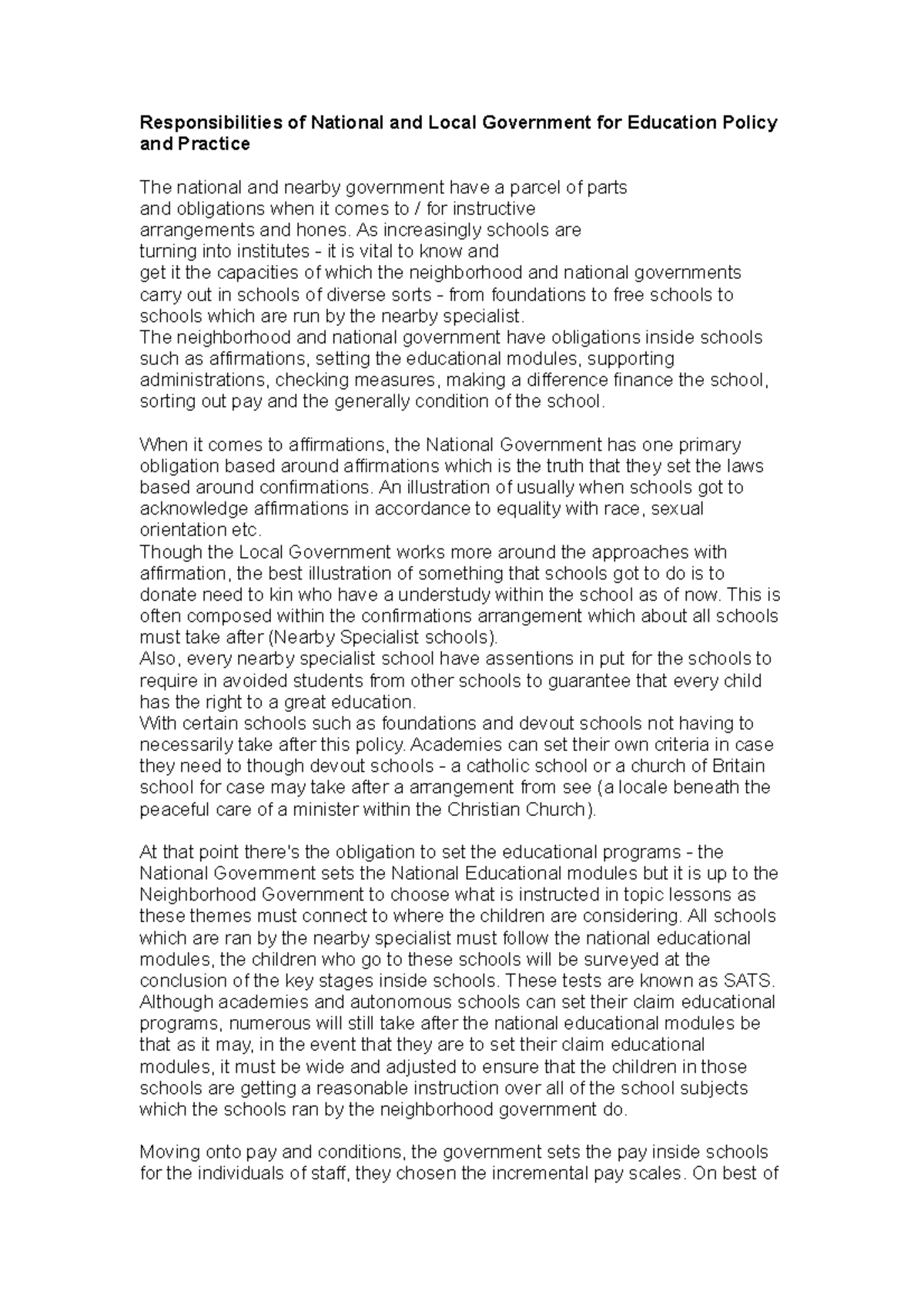 Responsibilities of National and Local Government in Education Policy ...