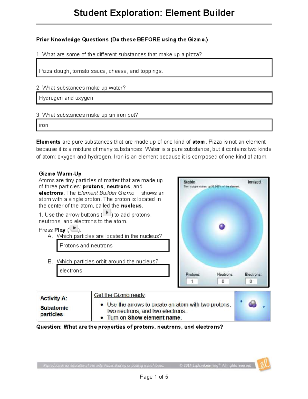 Gizmo Element Builder Exploration: Prior Knowledge Questions - Studocu
