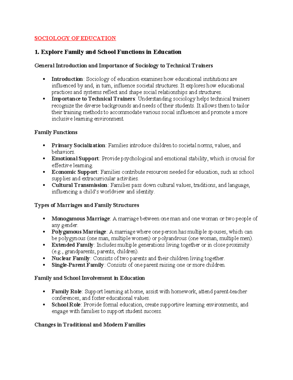Sociology of Education 1: Family and School Functions in Learning - Studocu