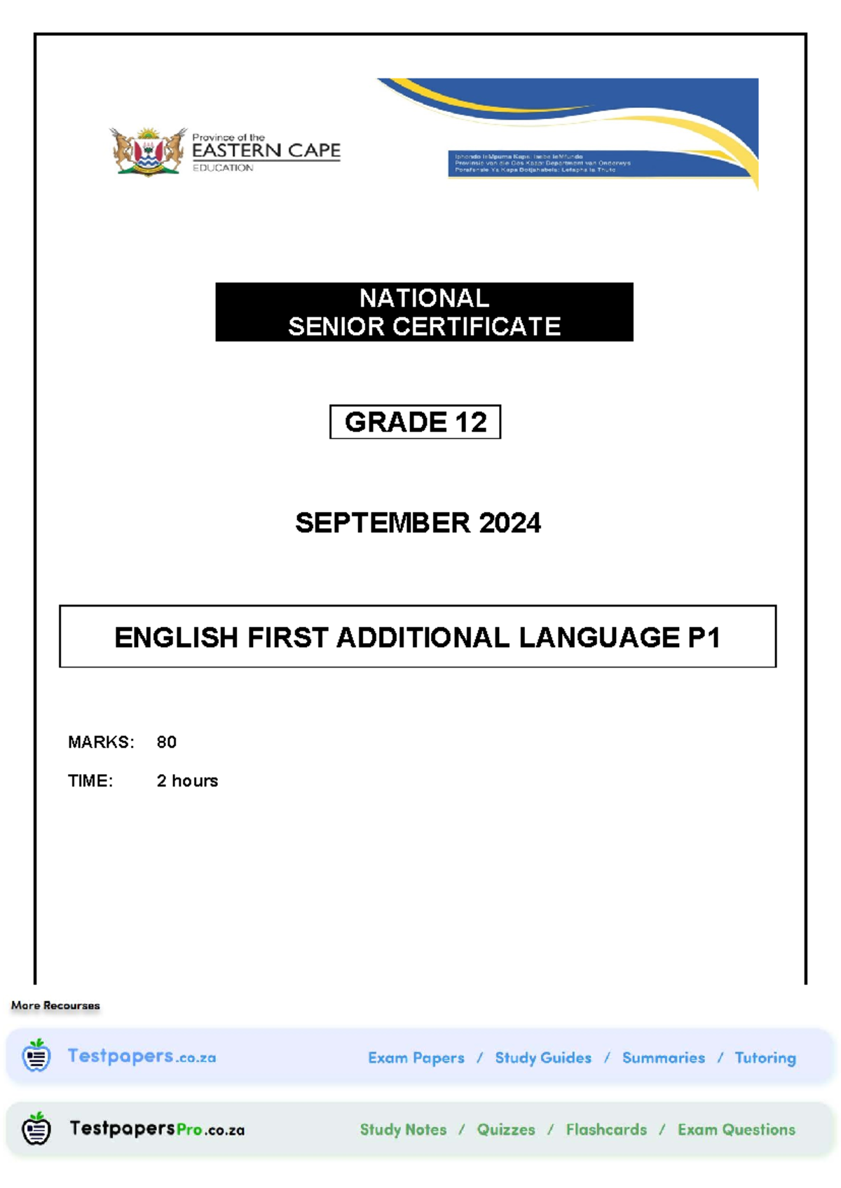 English FAL P1 QP GR12 SEPT 2024 - Comprehensive Exam Paper - Studocu