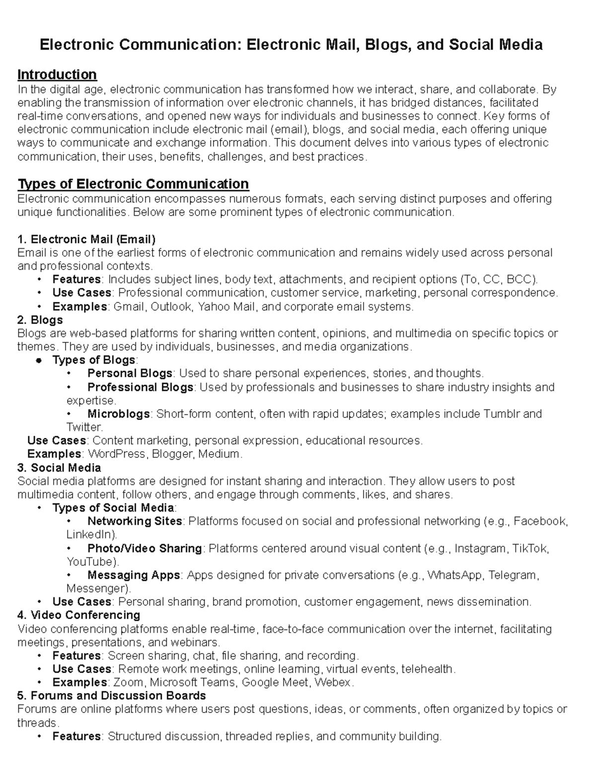 Electronic Communication: Email, Blogs, & Social Media Overview (OL101 ...