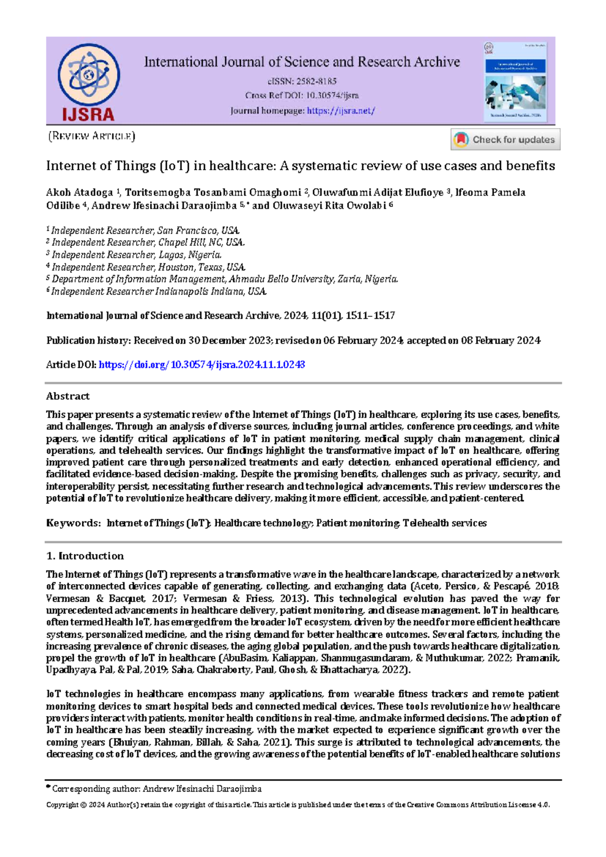 IoT in Healthcare: Systematic Review of Use Cases & Benefits - Studocu