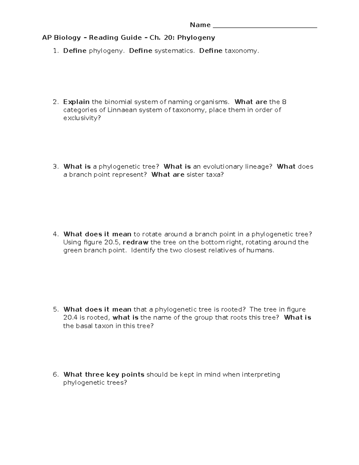 AP Biology - Ch. 20 Phylogeny Reading Guide and Key Concepts - Studocu