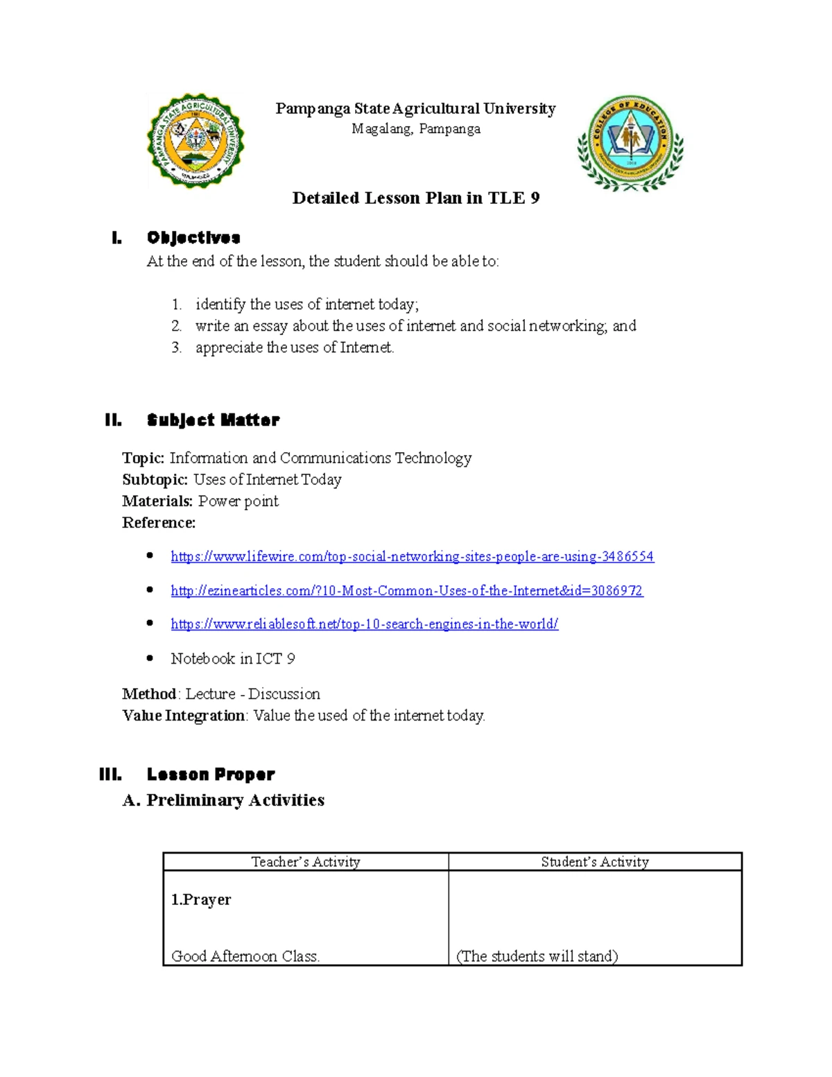 Detailed Lesson Plan TLE - A Detailed Lesson Plan in Technology and ...