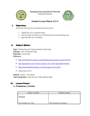 Detailed Lesson Plan TLE - A Detailed Lesson Plan in Technology and Livelihood Education VI I ...