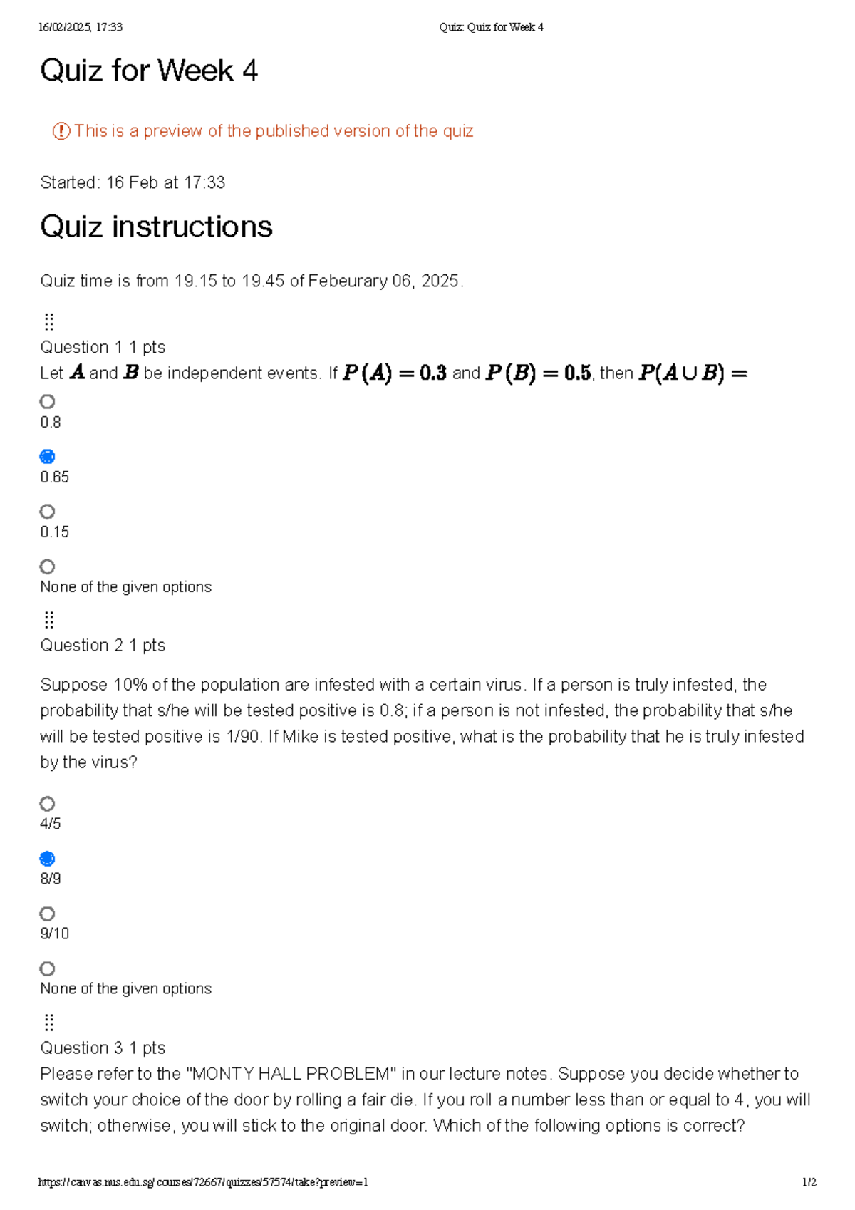 Week 4 lecture quiz - 16/02/2025, 17:33 Quiz: Quiz for Week 4 - Studocu