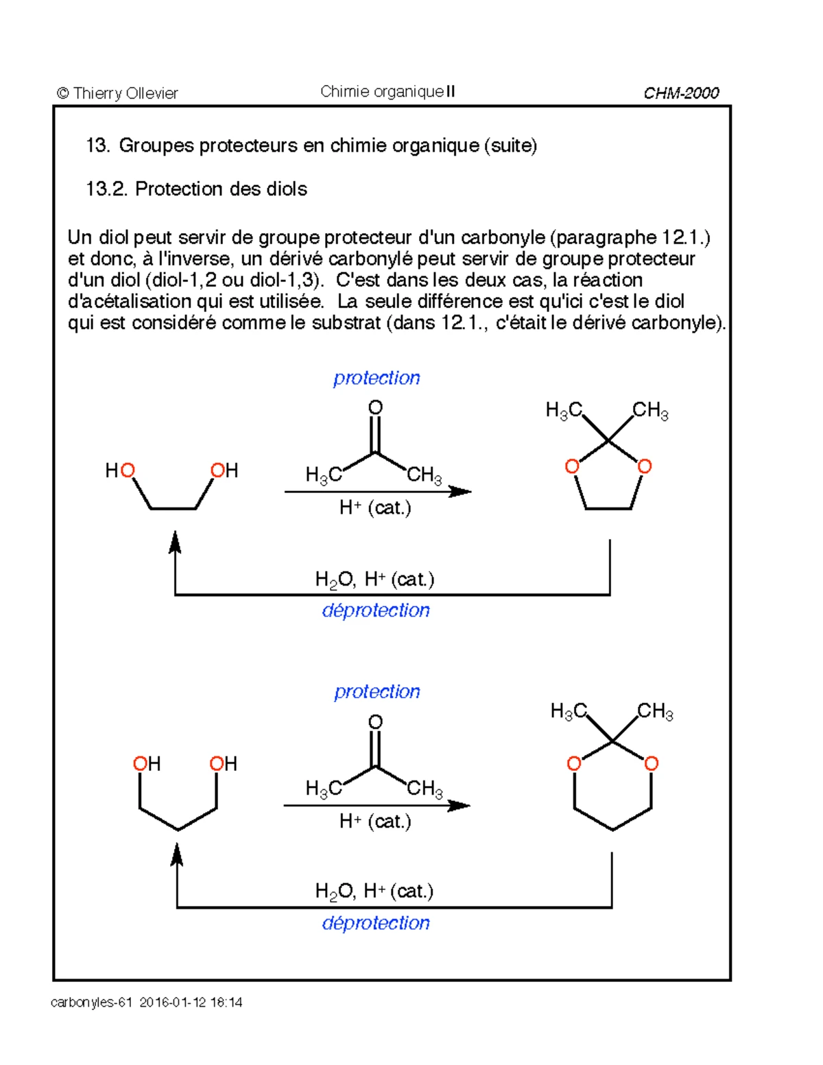 Chapitre 4 - Protection des Fonctions en Chimie Organique - Studocu