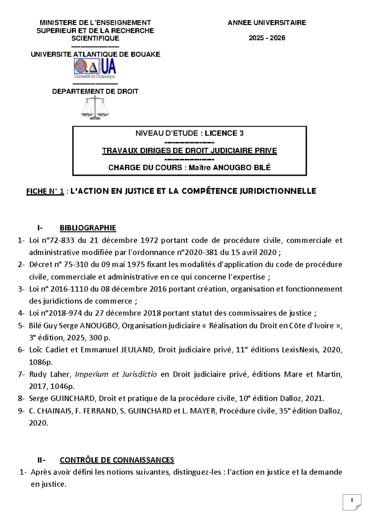 TD DJP - Action en Justice et Compétence Juridictionnelle 2026 - Studocu