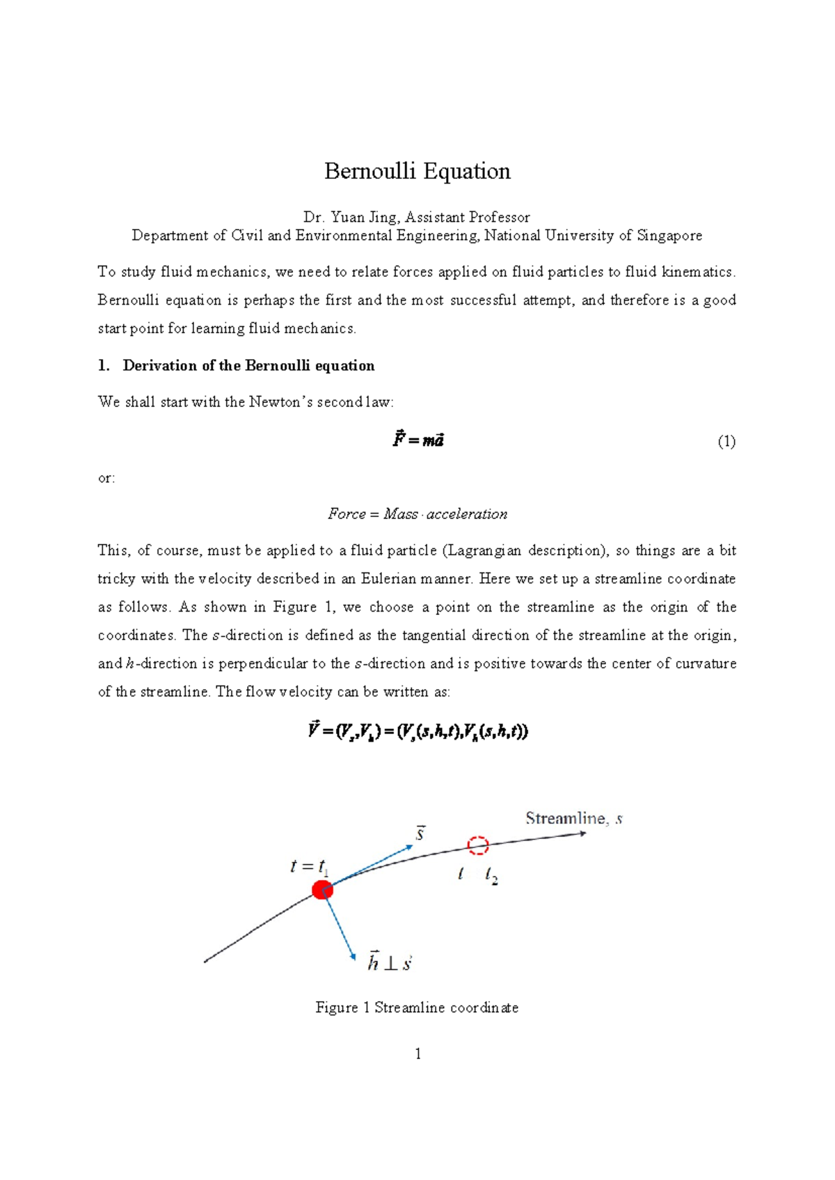 Bernoulli Equation Lecture Notes - NUS - Studocu
