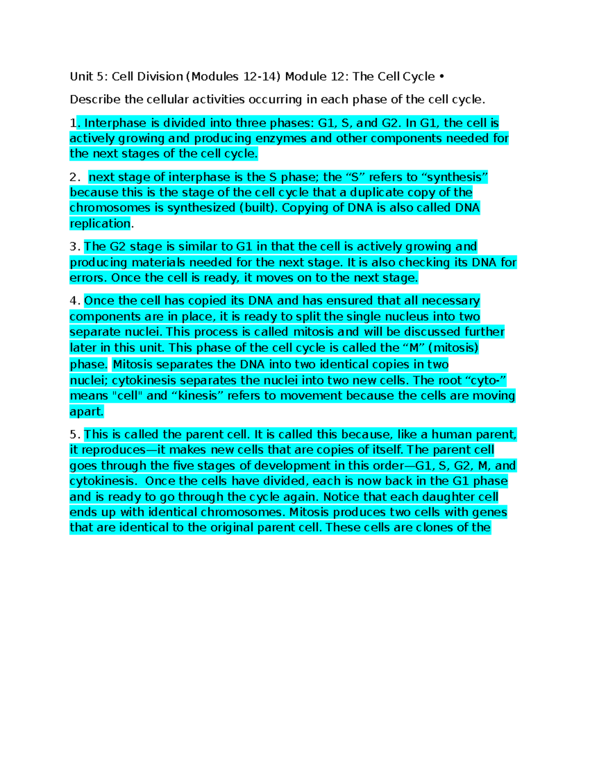 Unit 5: Cell Division & Chromosome Structure - Bio Notes - Studocu