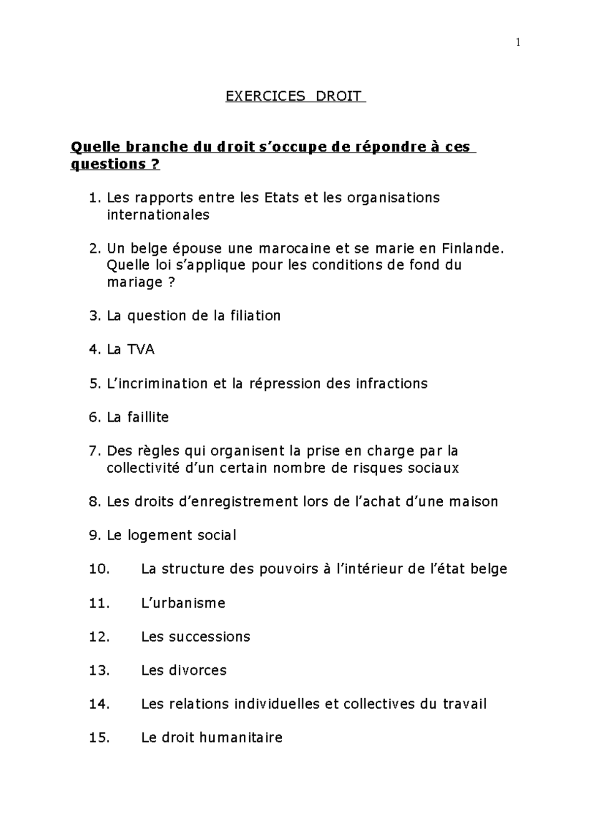 Exercices et Cas Pratiques en Droit 2020-2021 - Studocu