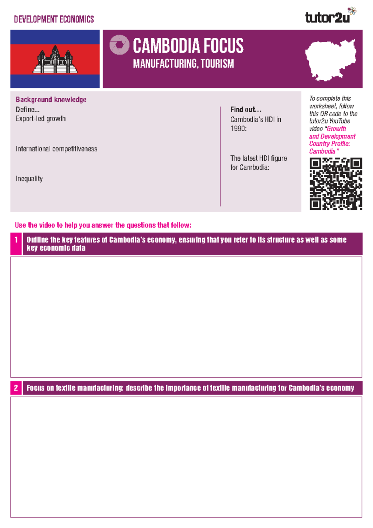 Cambodia Profile Worksheet - development economics Cambodia focus ...