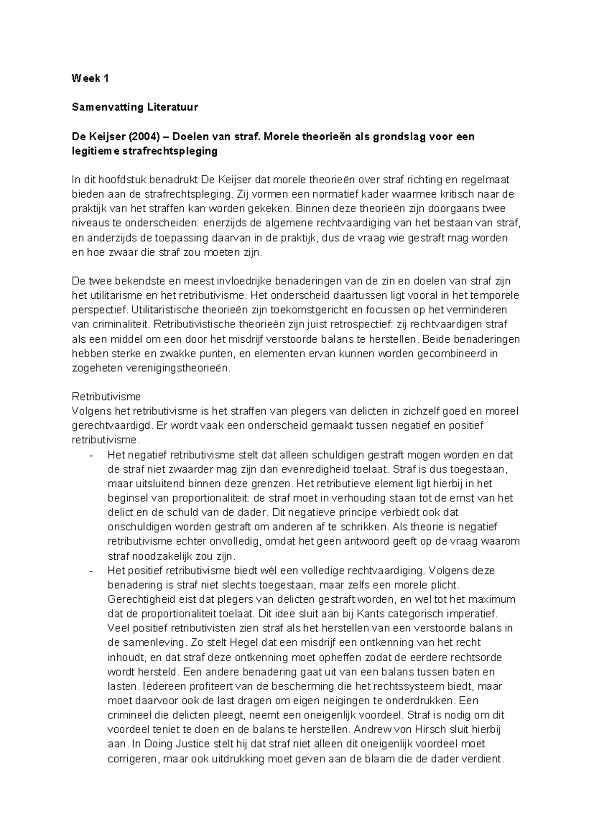 Week 1-3 Samenvatting Literatuur over Straf en Preventie: Theoretische ...