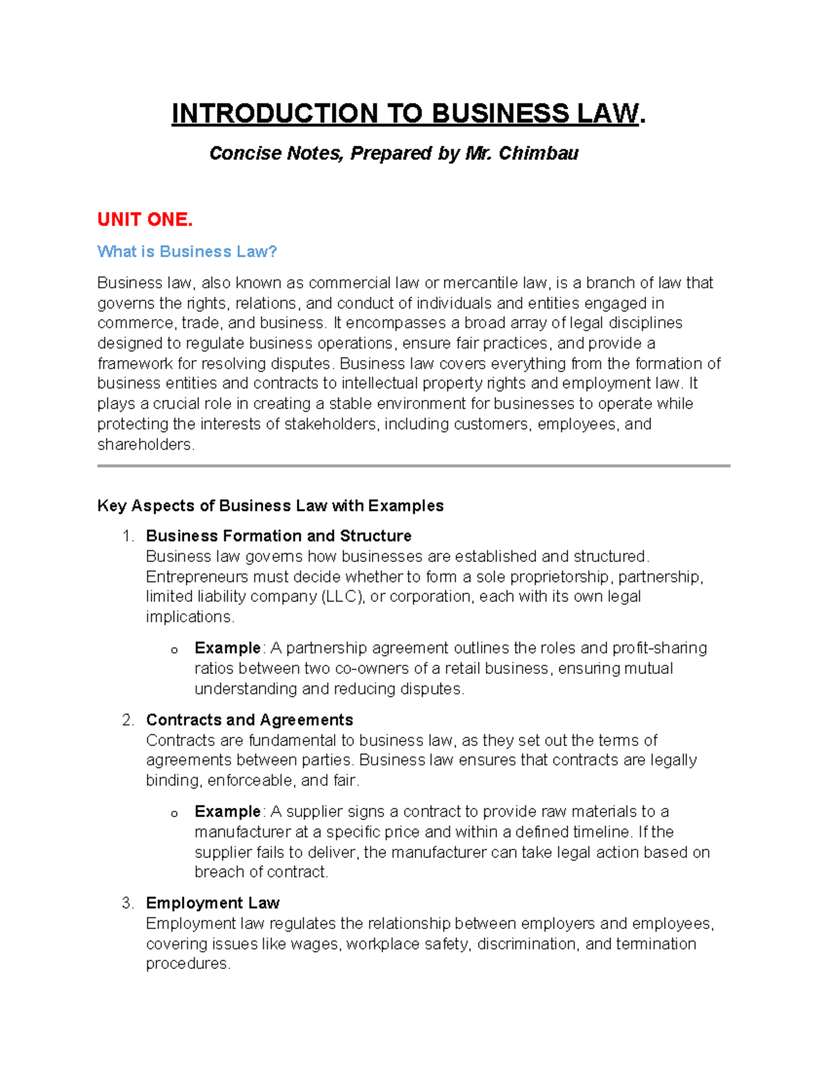 Introduction to Business Law: Key Concepts and Principles - Studocu