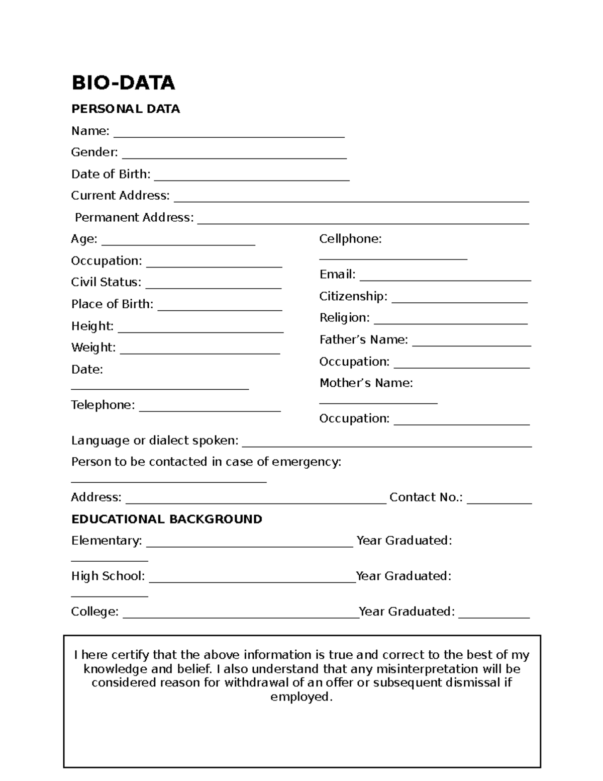 BIO DATA - bio - BIO-DATA PERSONAL DATA Name ...